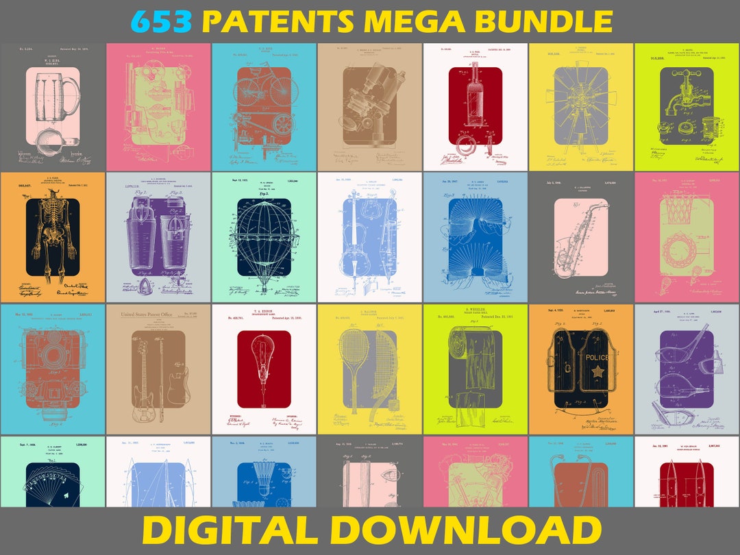 653 Patents Bundle 12 Colors, Printable Blueprint Poster Prints, Set of ...