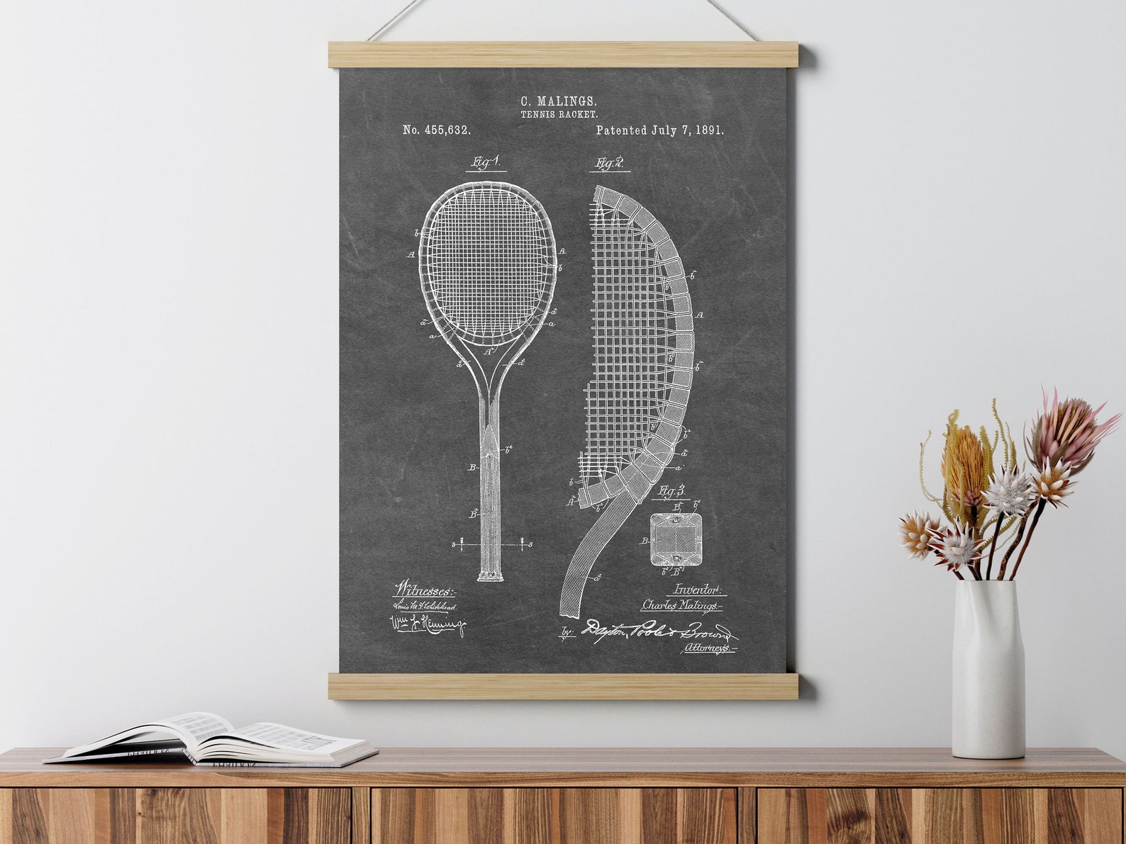 Tennis Racket Patent Poster, Sports Gift for Mens Kids, Framed Prints ...