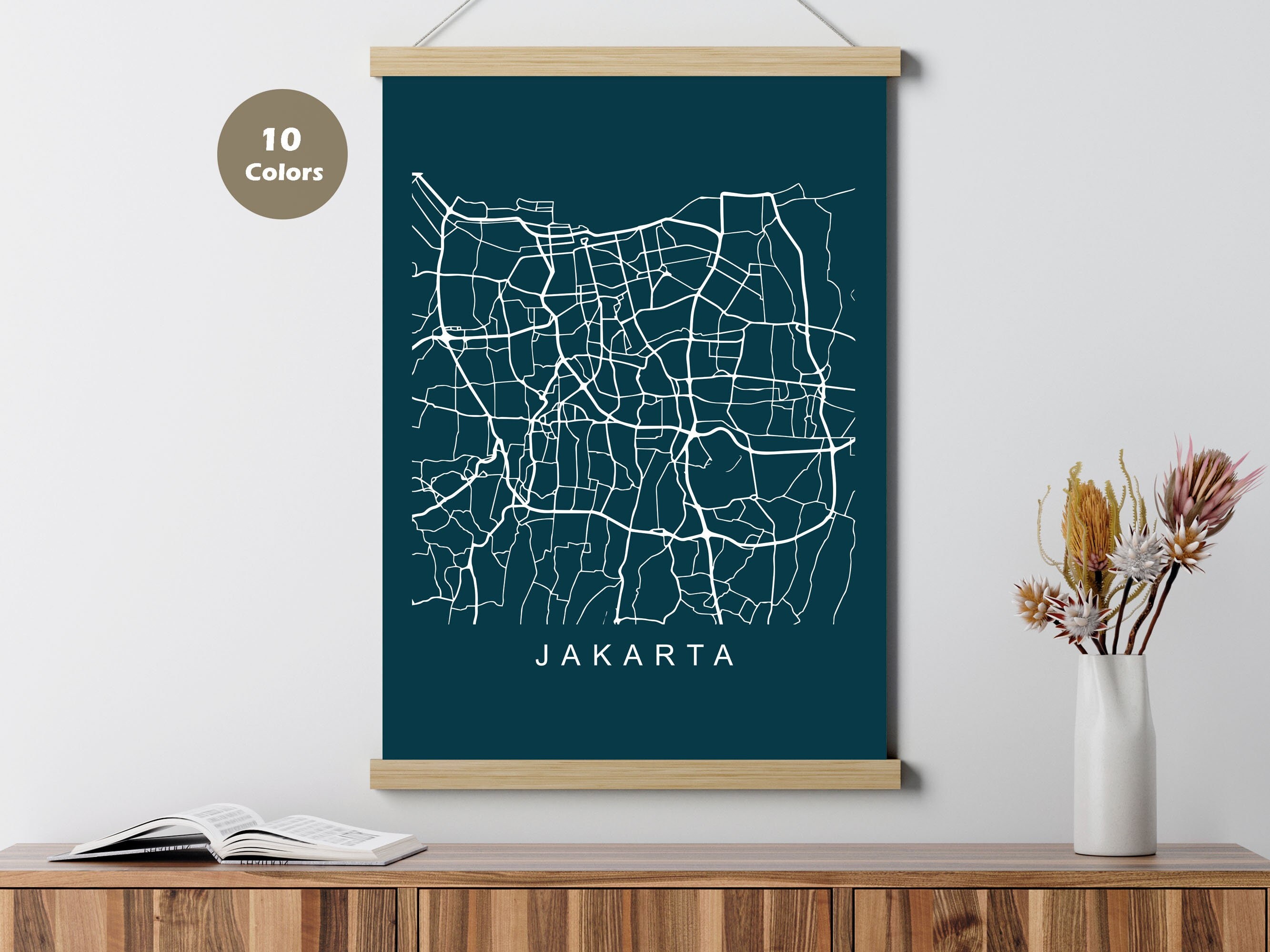 Jakarta City Map Poster, Indonesia, Map Print, Canvas Wall Art, Unique ...