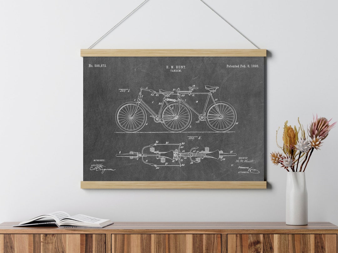Tandem Bicycle Patent Poster Print, Vintage Cycling Gift, Mechanic ...
