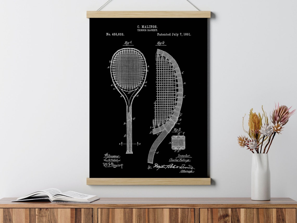 Tennis Racket Patent Poster, Sports Gift for Mens Kids, Framed Prints ...