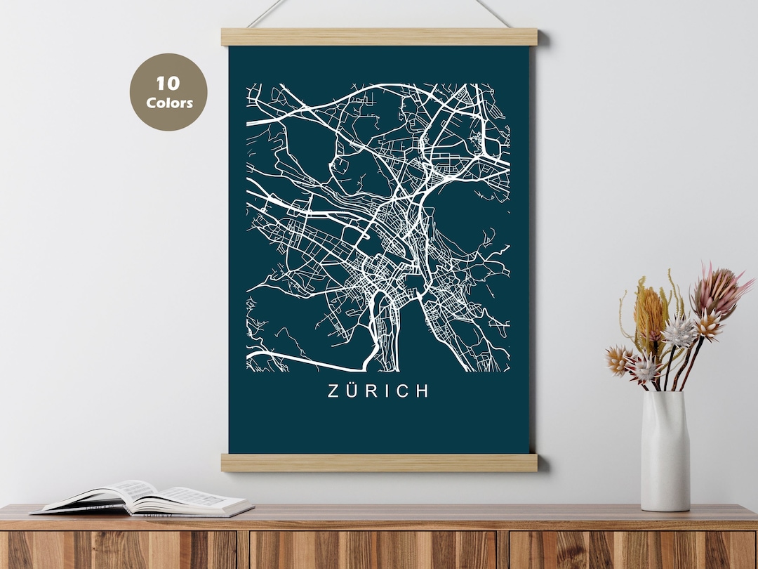 Zurich City Map Poster, Switzerland, Europe Map Print, Canvas Wall Art ...