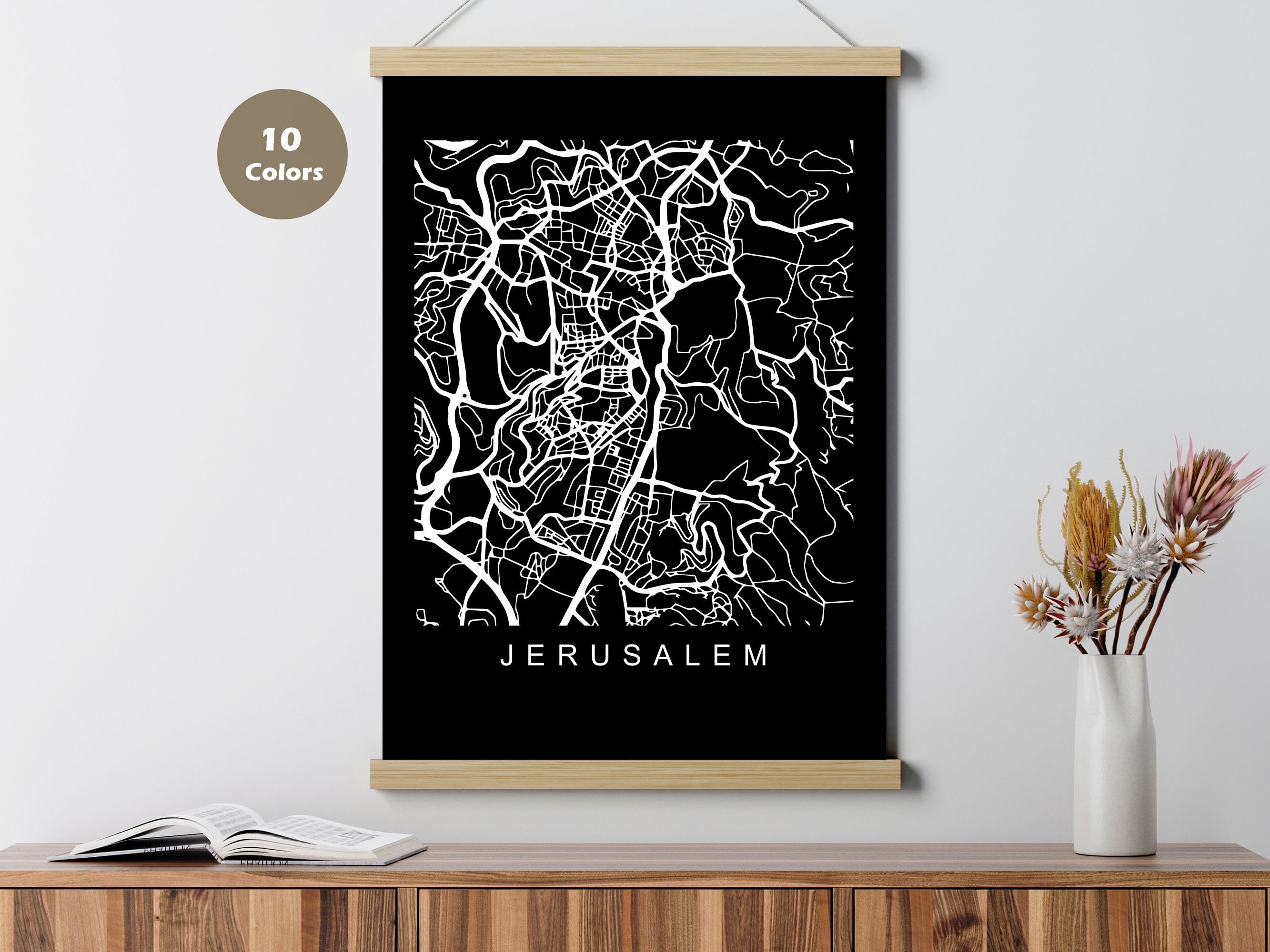 Jerusalem City Map Poster, Israel, Map Print, Canvas Wall Art, Unique ...