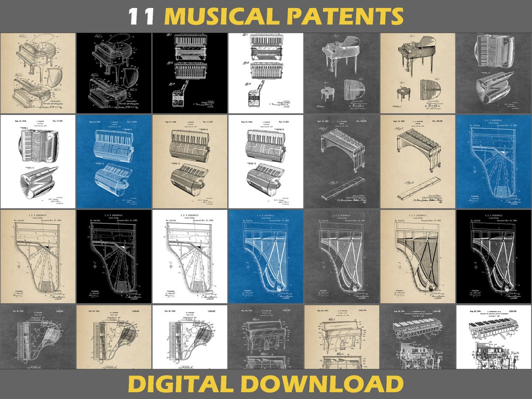 11 Music Instruments Patent Poster, Piano, Digital Download, Set, Music ...