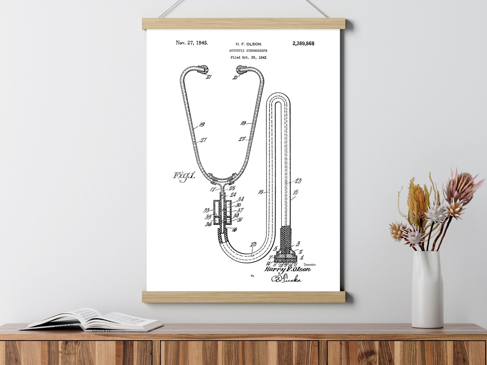 Acoustic Stethoscope Patent Poster Print, Medical Medicine Blueprint ...