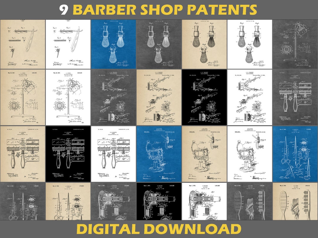 9 Barber Shop Patent Poster Prints, Barber Shop Decor, Hairdresser Gift ...