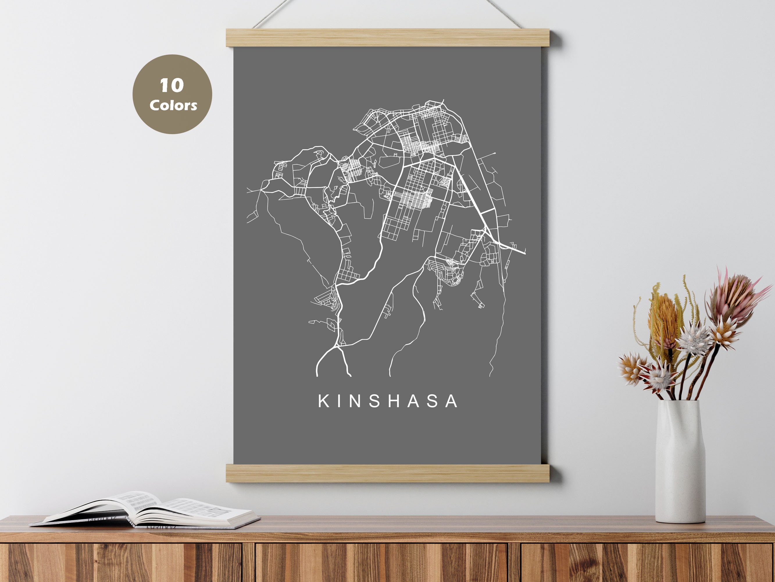 Kinshasa City Map Poster, Congo, Map Print, Printable Wall Art, Unique ...