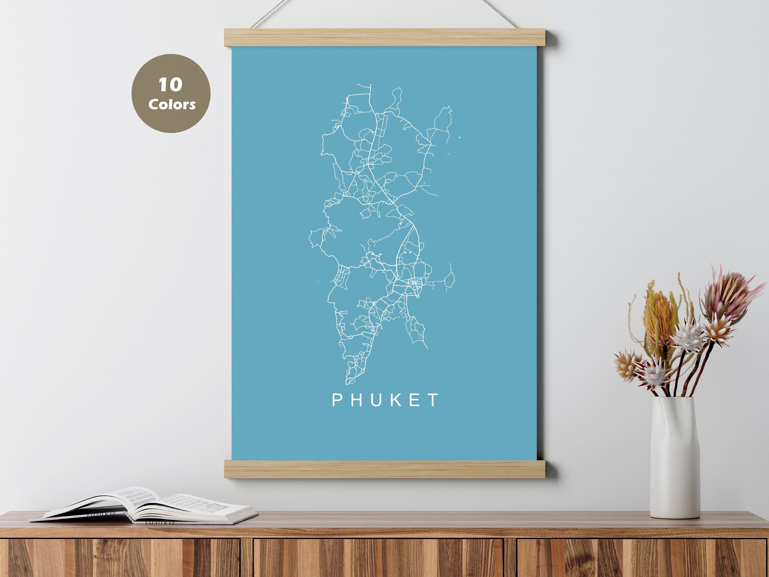 Phuket City Map Poster, Thailand, Map Print, Canvas Wall Art, Unique ...