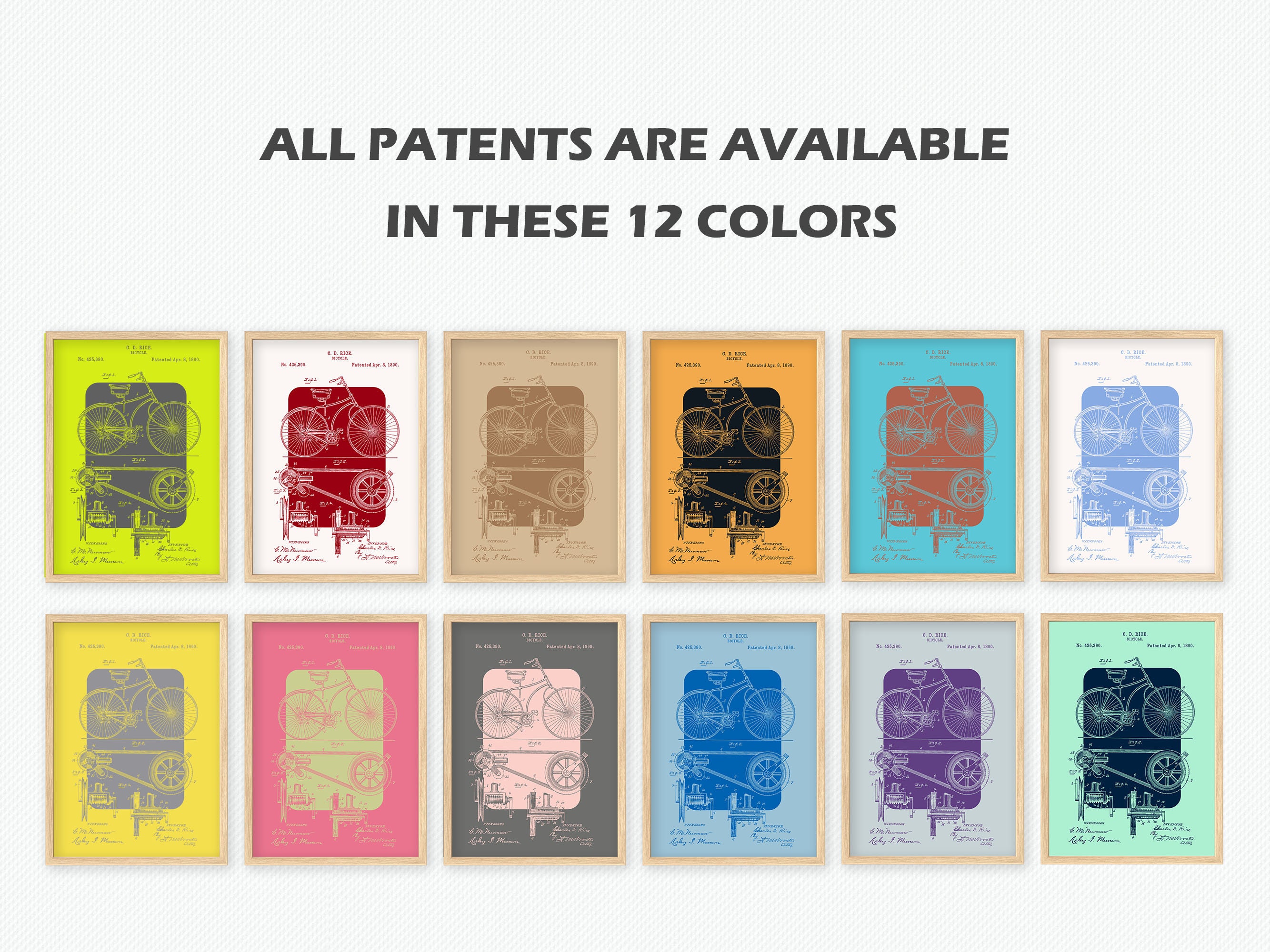 653 Patents Bundle 12 Colors, Printable Blueprint Poster Prints, Set of 2,3 Piece Wall Art, Cool ...