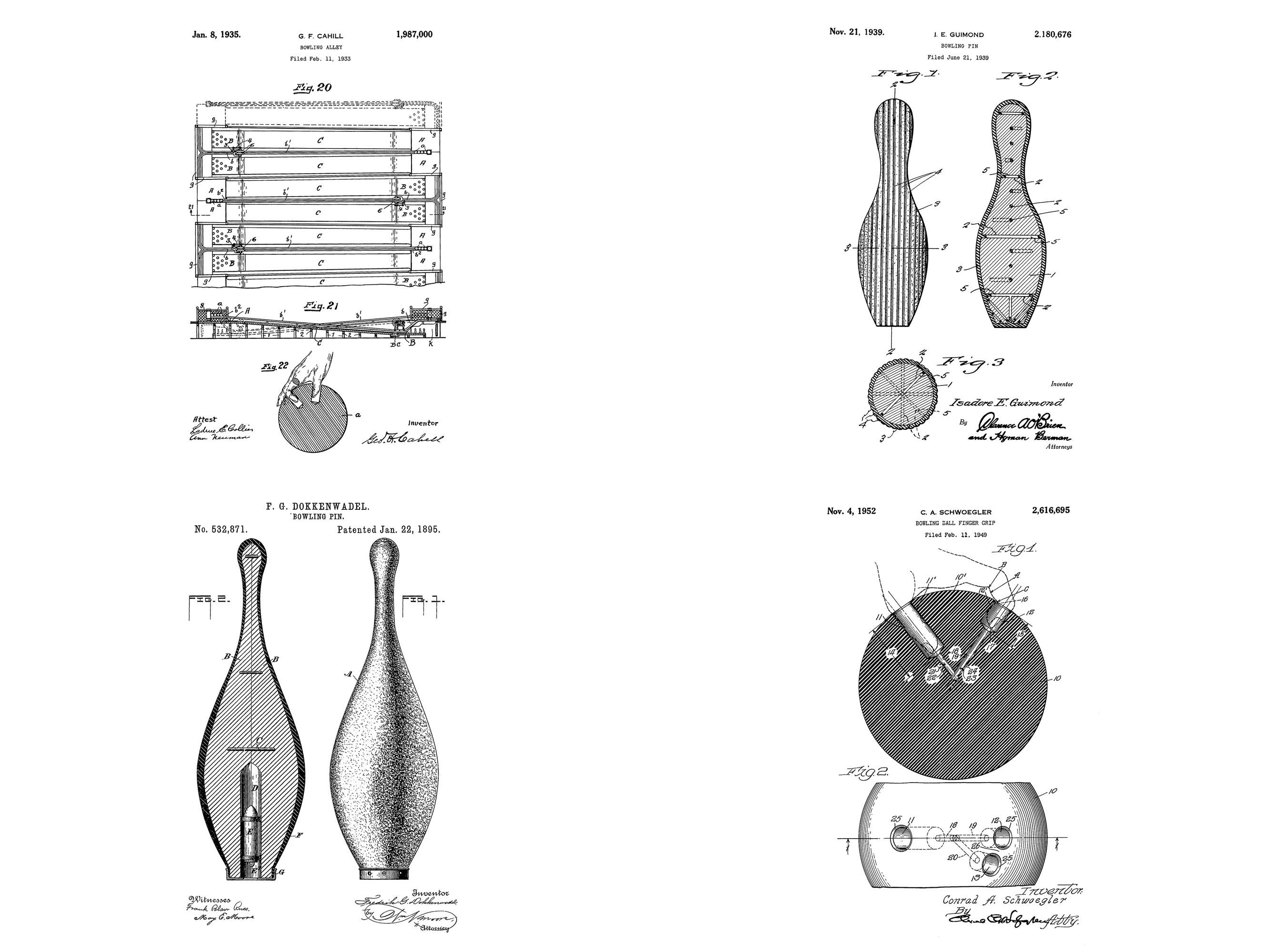 4 Bowling Patent Poster Prints, Digital Download, Set, Sports Gift for ...