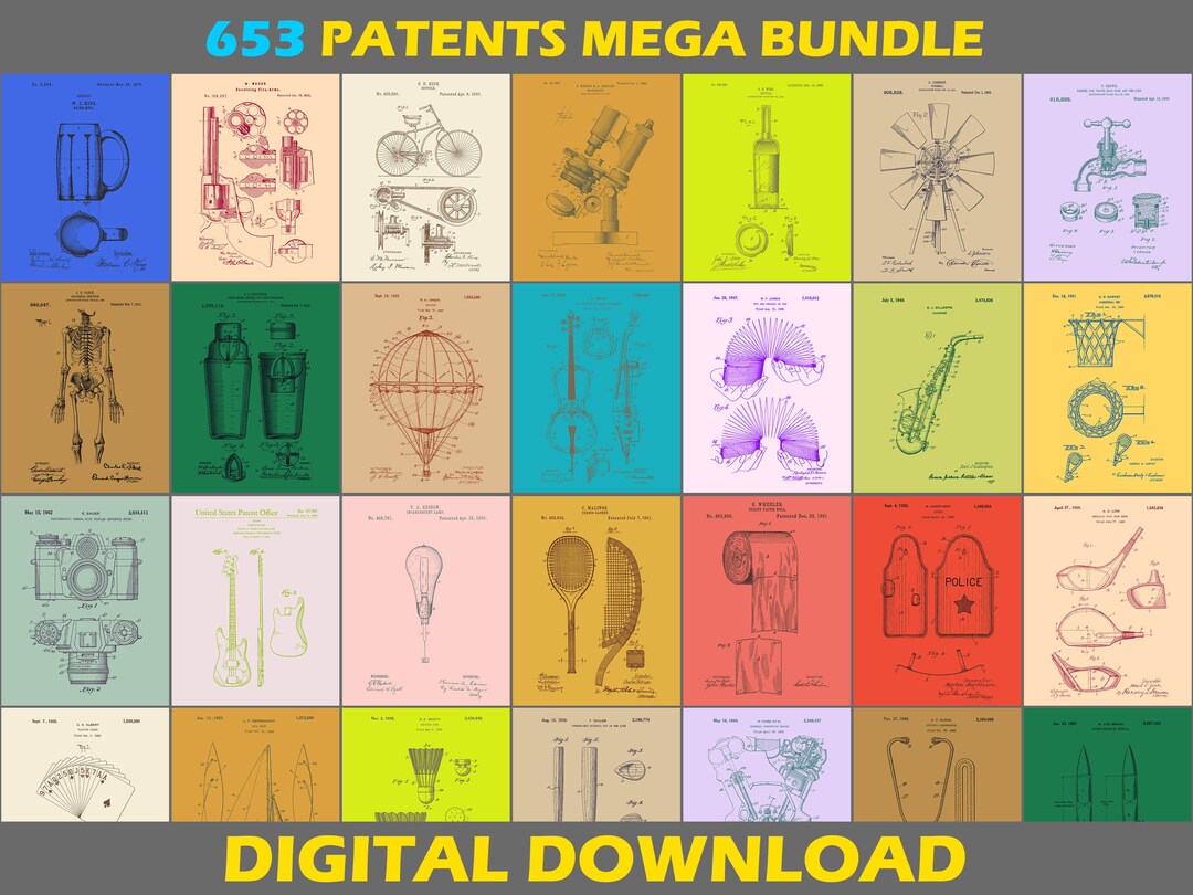 653 Patent Poster Bundle 20 Colors, Printable Blueprint Poster Prints ...