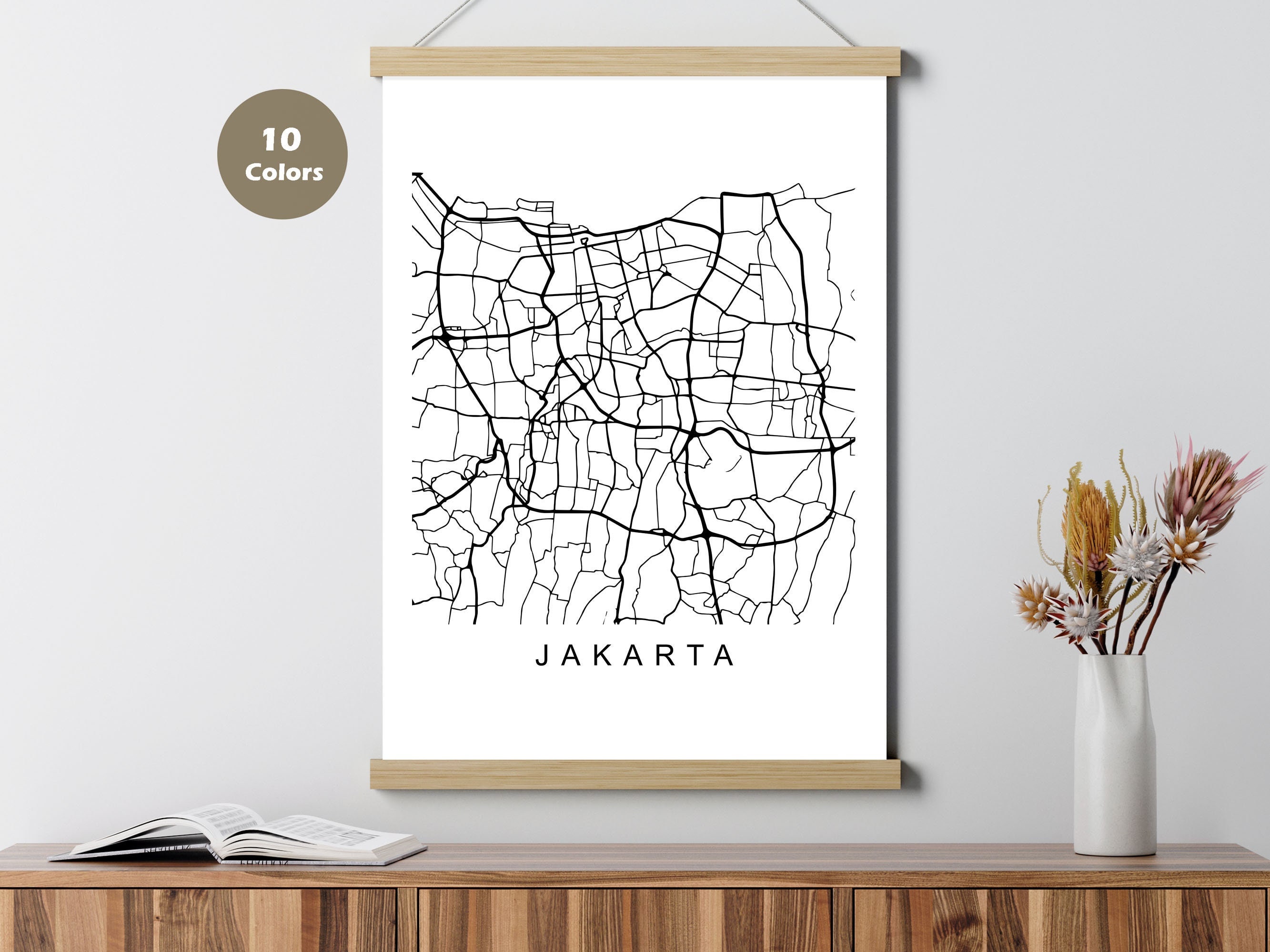 Jakarta City Map Poster, Indonesia, Map Print, Canvas Wall Art, Unique ...
