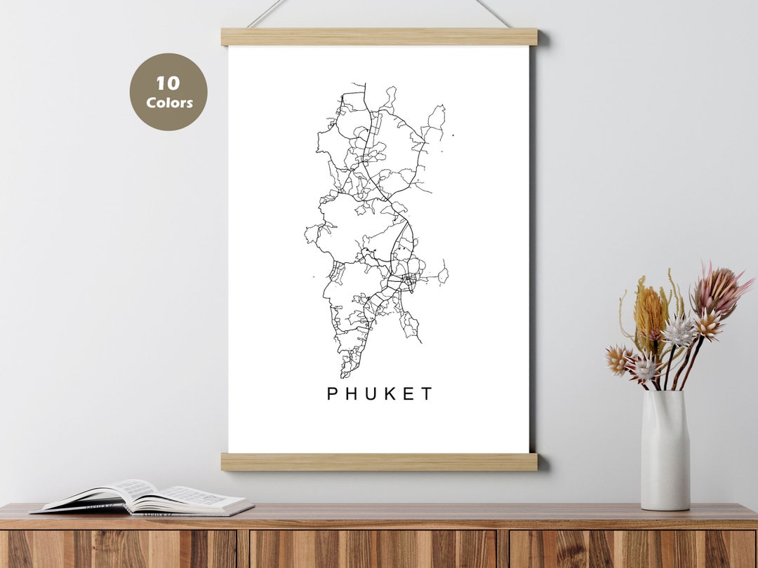 Phuket City Map Poster, Thailand, Map Print, Canvas Wall Art, Unique ...