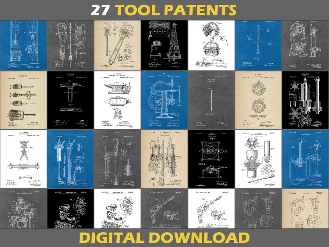 27 Tool Patent Poster Prints, Digital Download, Set, Mechanical ...