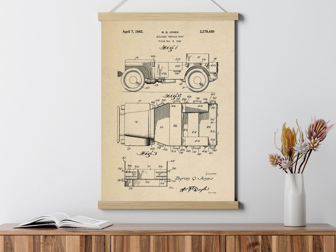 Military Vehicle Patent Poster, Army Soldier Mens Gift, Car Automotive ...