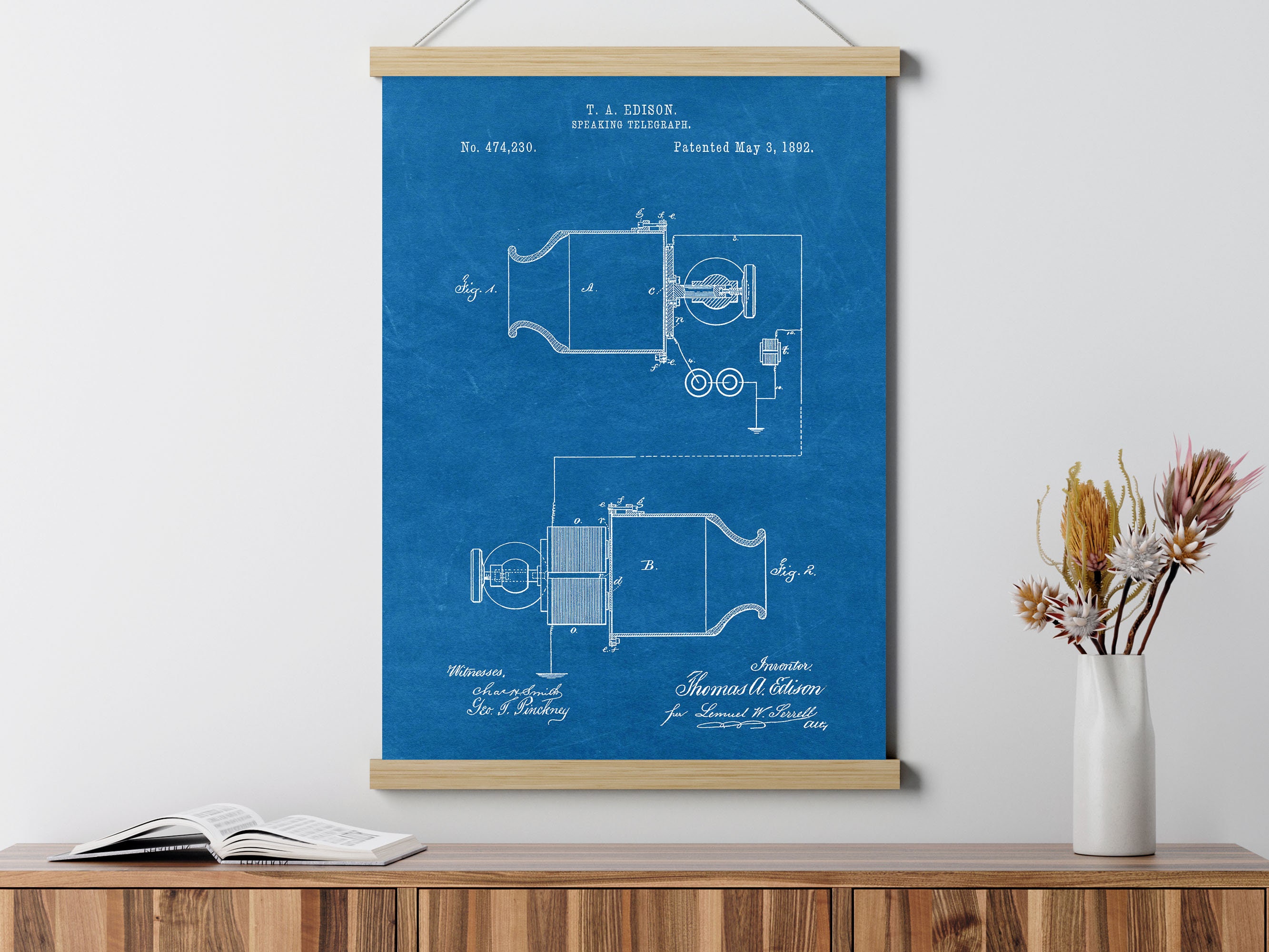 Thomas Edison Telegraph Patent Poster, Physics Science Gift,electrical ...
