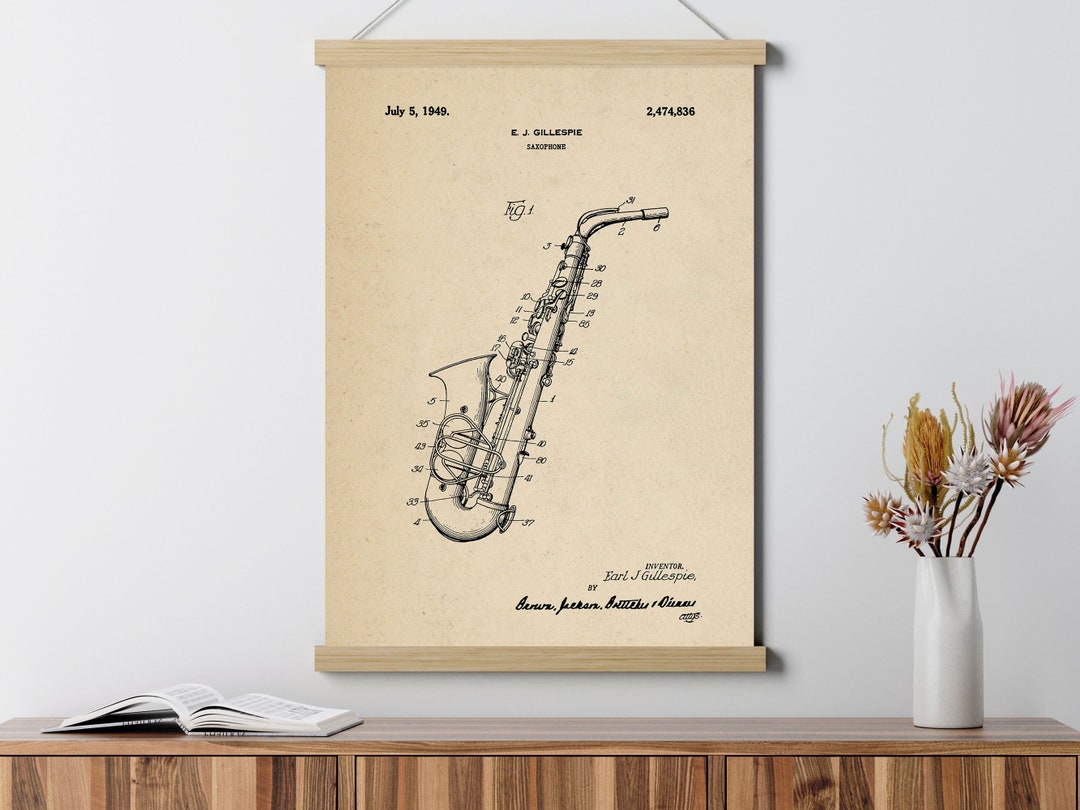 Saxophone Patent Poster, Jazz Poster, Music Gift, Blueprint - Etsy