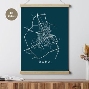 Doha City Map Poster, Qatar, Map Print, Canvas Wall Art, Unique Road ...