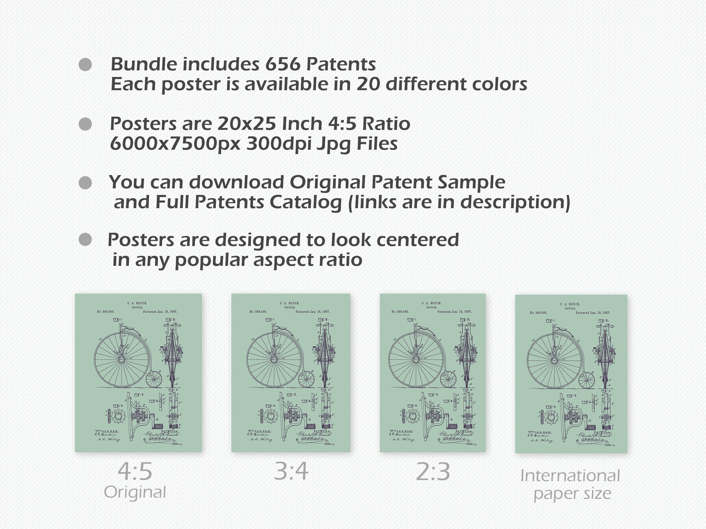 653 Patents Bundle 20 Colors, Printable Blueprint Poster Prints, Set of ...