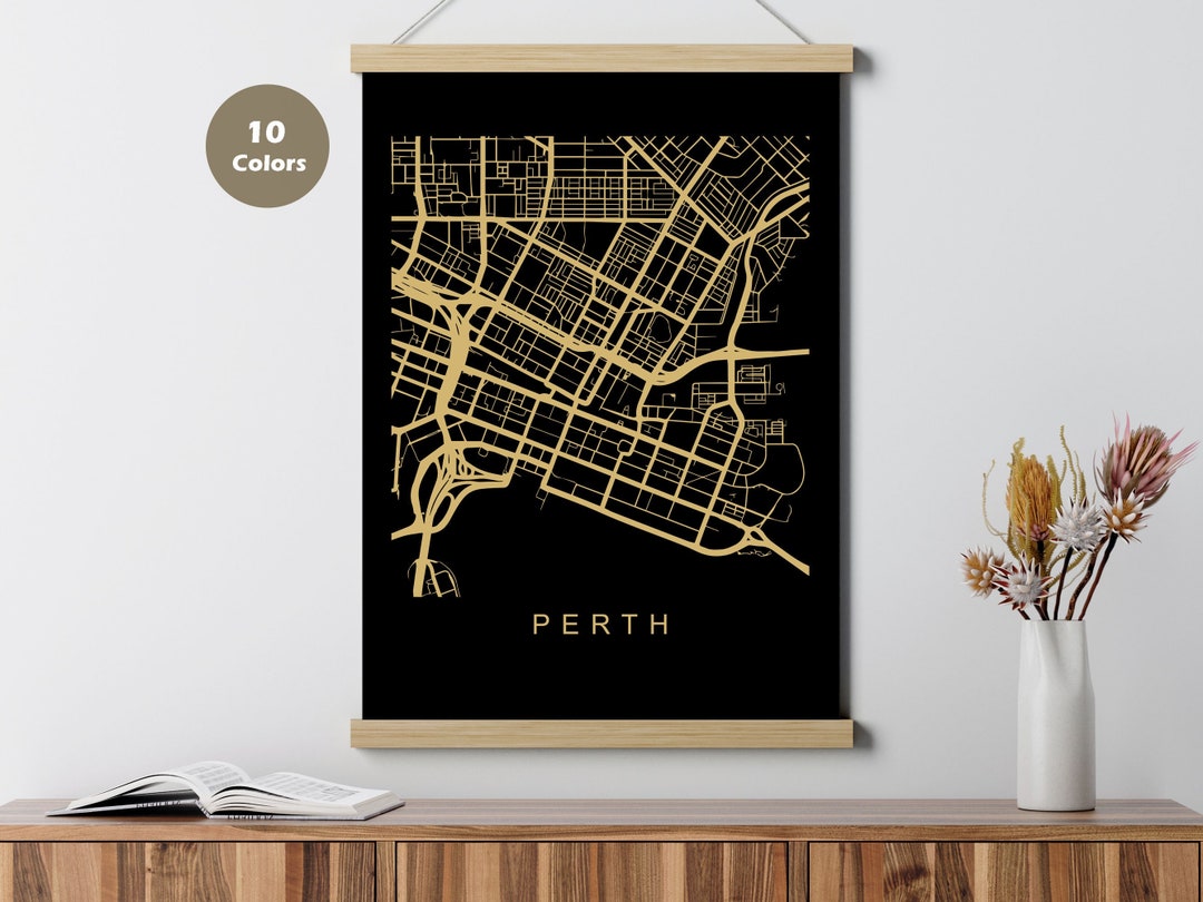 Perth City Map Poster, Australia Map Print, Canvas Wall Art, Unique ...