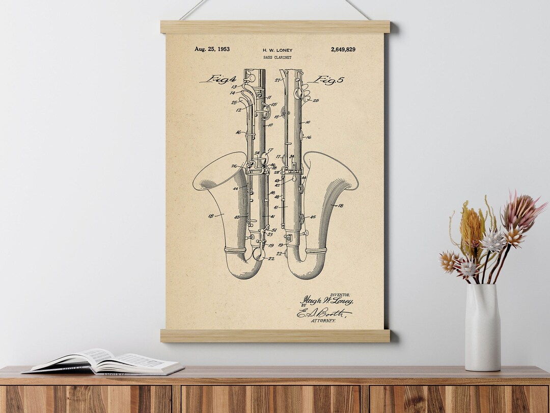 Bass Clarinet Patent Poster, Jazz Poster, Music Gift, Blueprint Wall ...