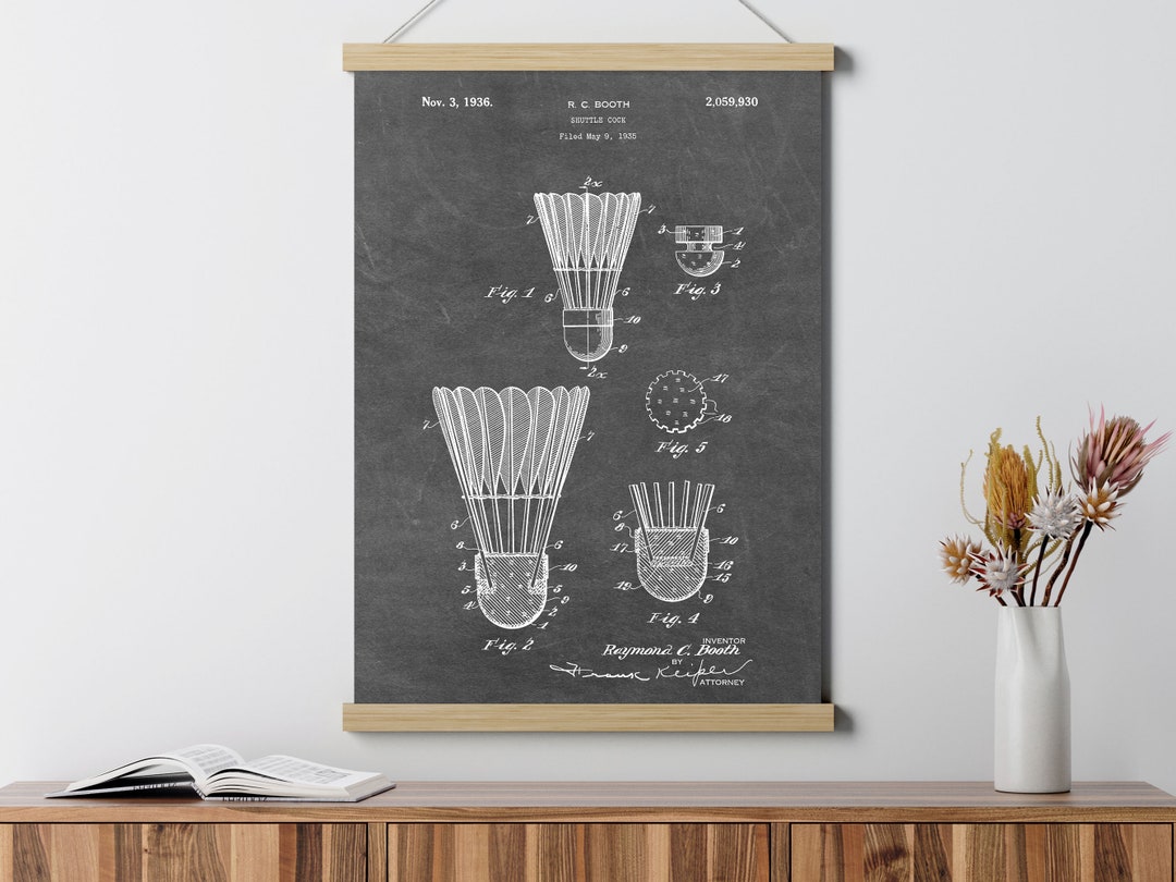 Badminton Shuttle Patent Poster, Sports Prints, Gifts for Kids, Framed ...
