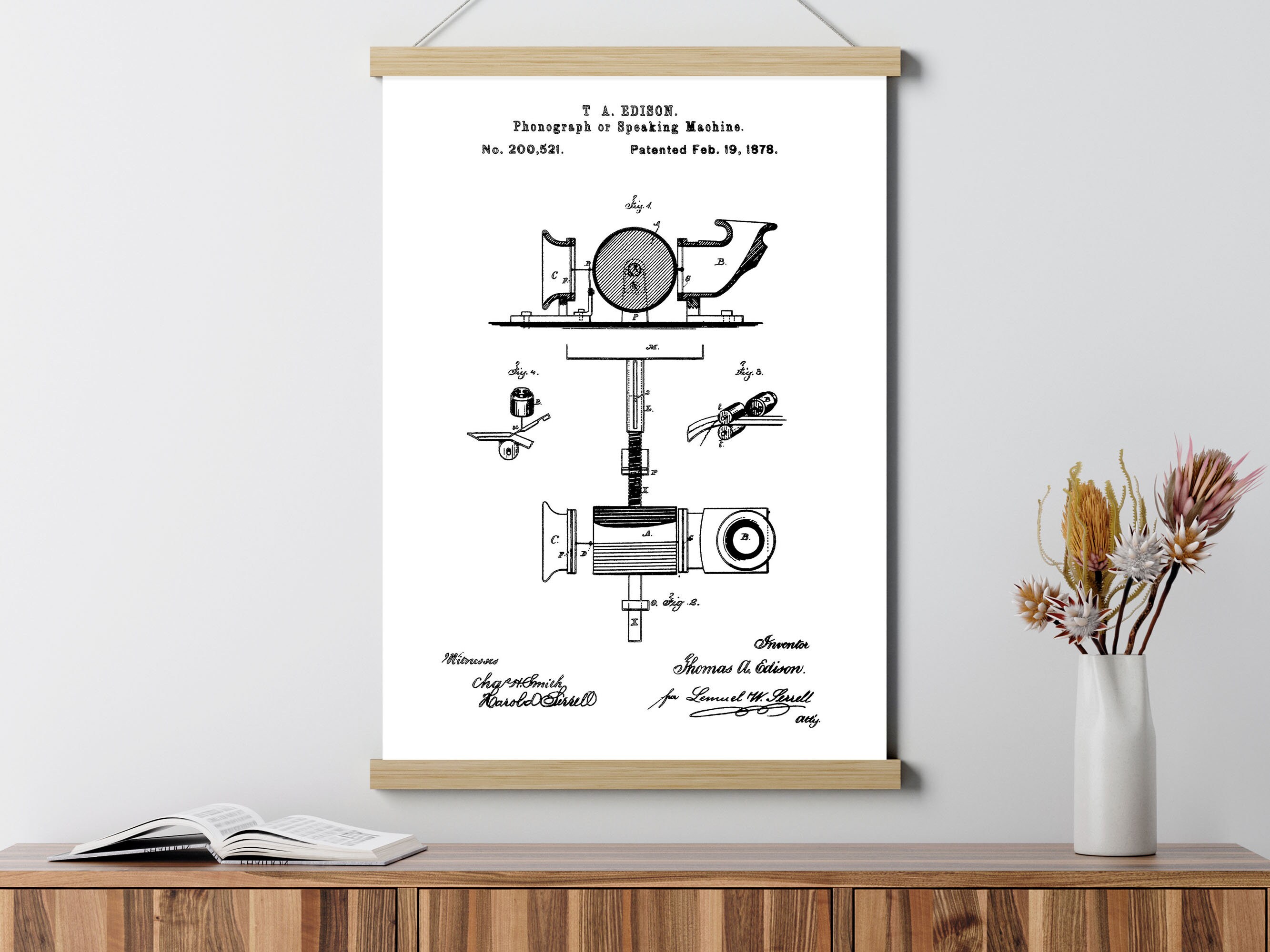 Thomas Edison Phonograph Patent Poster, Physics Science Gift,electrical ...