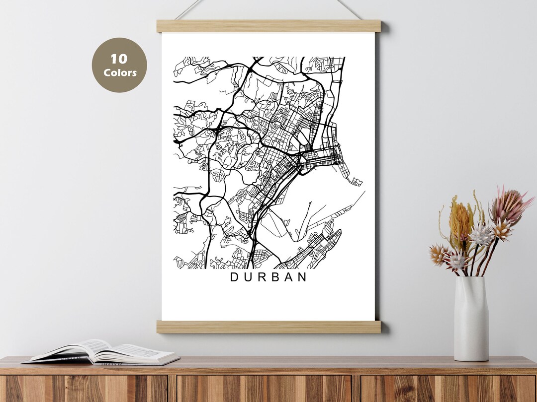 Durban City Map Poster, South Africa, Map Print, Printable Wall Art ...