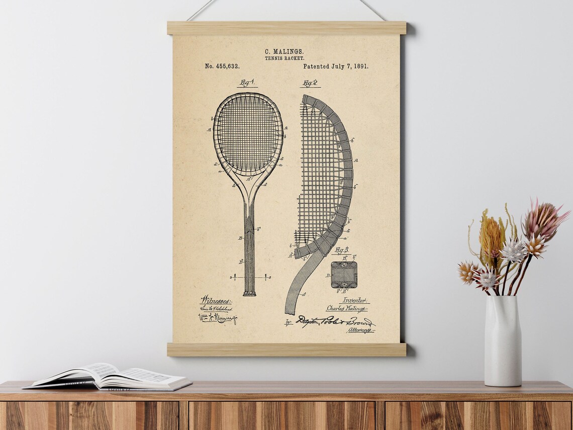 Tennis Racket Patent Poster, Sports Gift for Mens Kids, Framed Prints ...