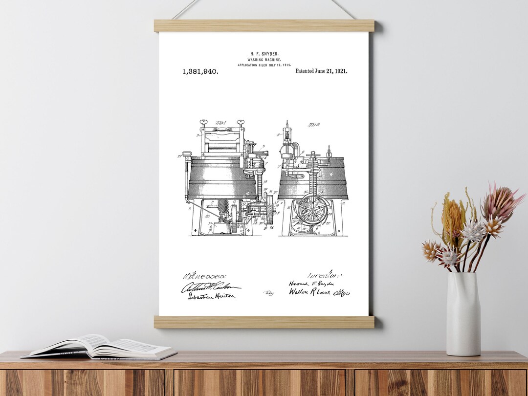 Washing Machine Patent Poster, Bathroom Laundry Room Decor - Etsy
