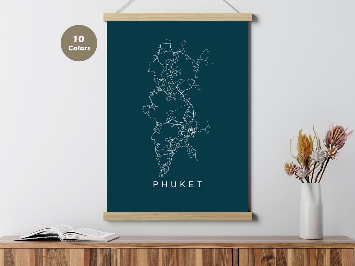 Phuket City Map Poster, Thailand, Map Print, Canvas Wall Art, Unique ...