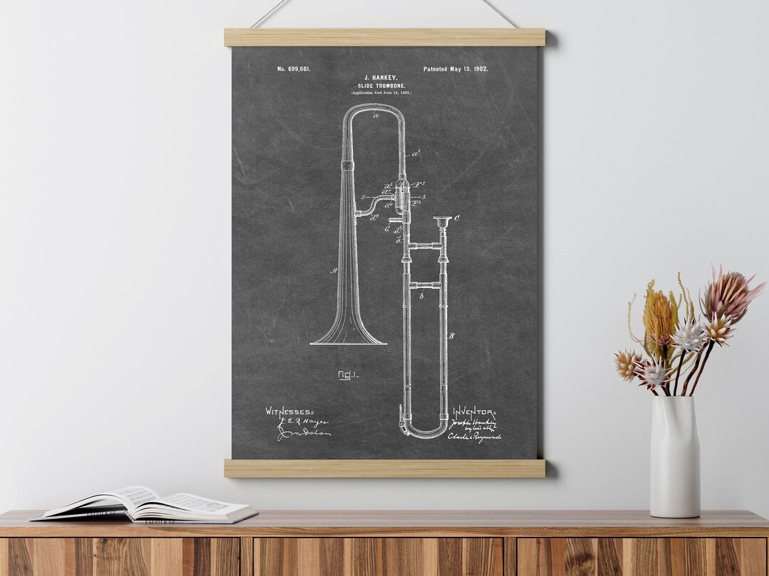 Trombone Patent Poster, Jazz Poster, Music Gift, Blueprint - Etsy