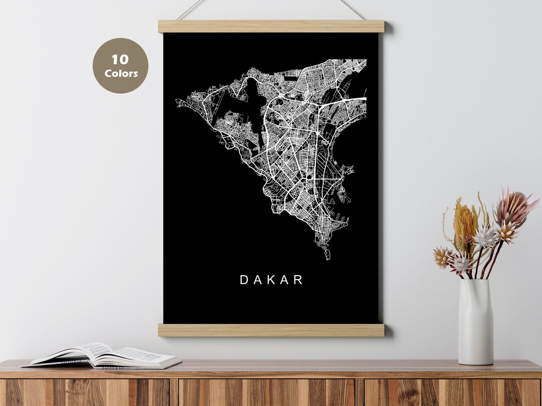 Dakar City Map Poster, Senegal, Map Print, Canvas Wall Art, Unique Road ...