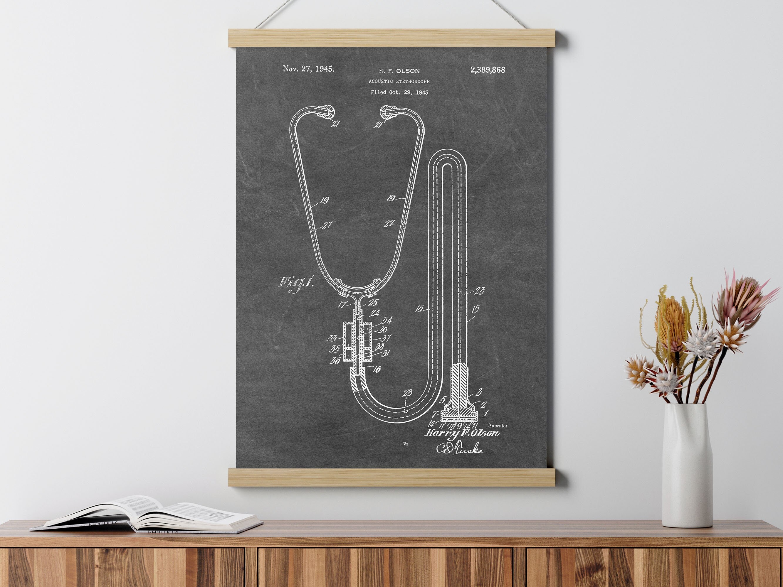 Acoustic Stethoscope Patent Poster Print, Medical Medicine Blueprint ...