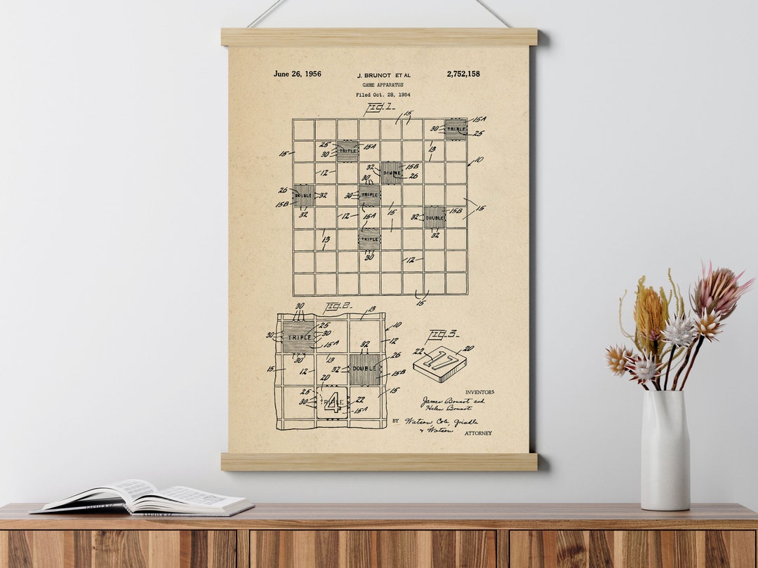 Scrabble Board Game Patent Poster, Game Room Decor, Gift for Kids Mens ...