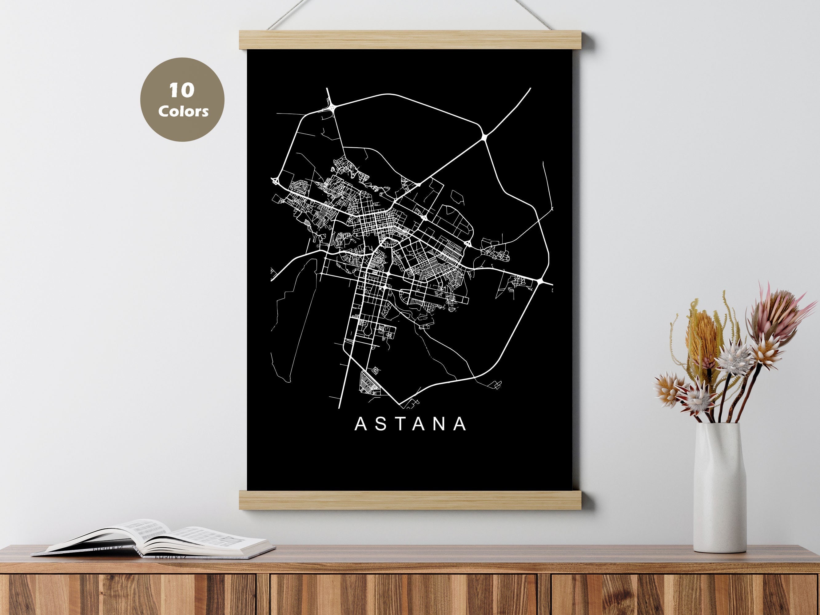 Astana City Map Poster, Kazakhstan, Map Print, Canvas Wall Art, Unique ...