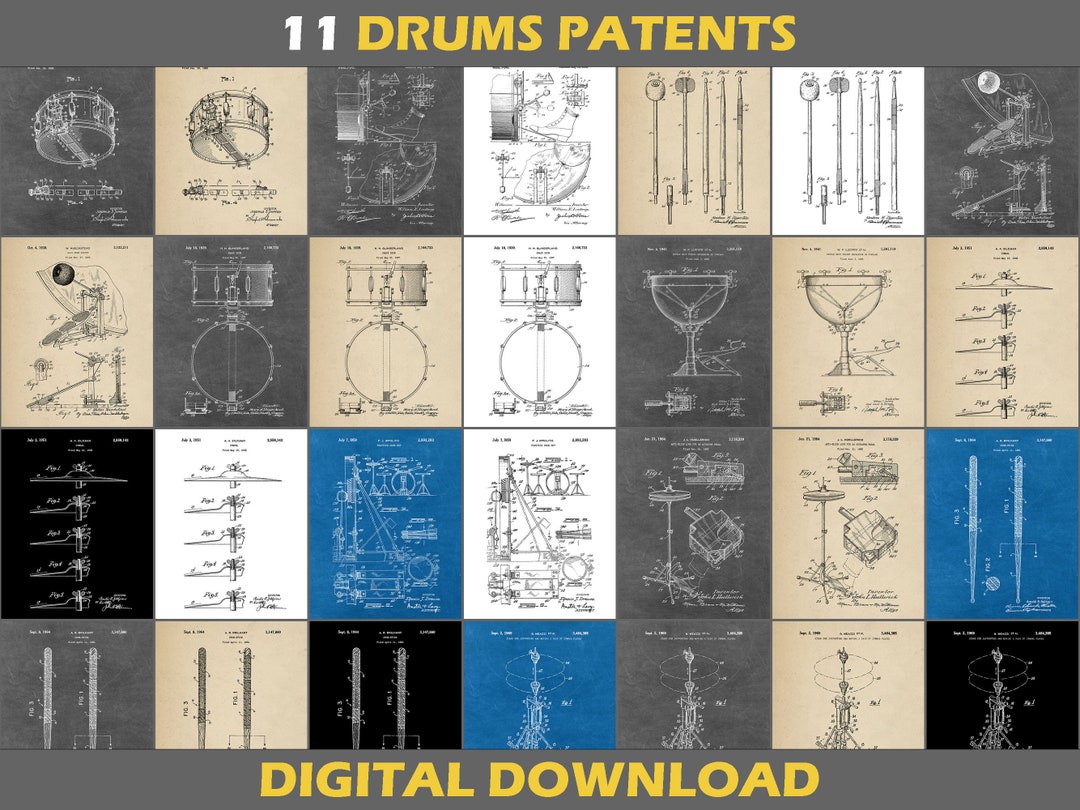 11 Drum Patent Poster Prints, Digital Download, Set, Music Gifts ...