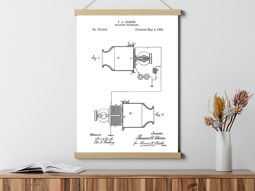 Thomas Edison Telegraph Patent Poster, Physics Science Gift,electrical ...