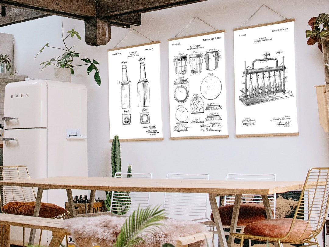 Set of Beer Patent Posters, Bar Alcohol Gifts, Blueprint Wall Art ...