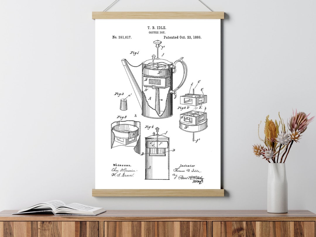 Coffee Pot Patent Poster, Restaurant Coffee Shop Kitchen - Etsy