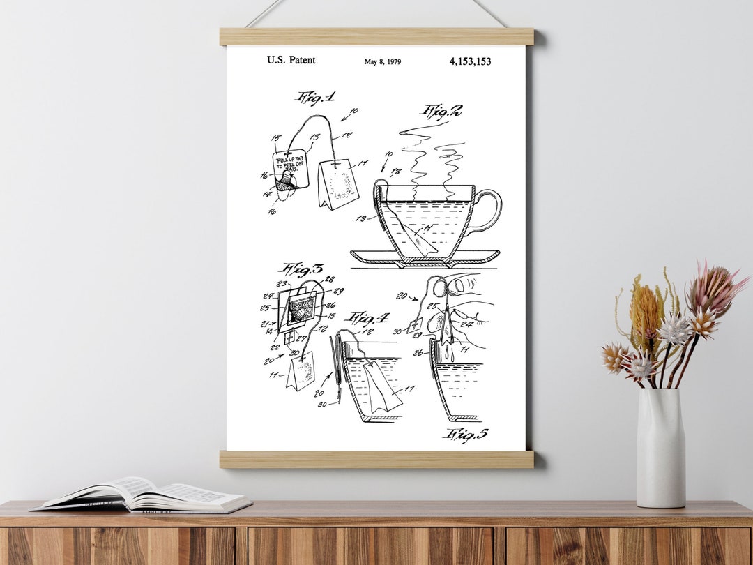 Tea Bag Patent Poster, Blueprint Wall Art, Kitchen Restaurant - Etsy
