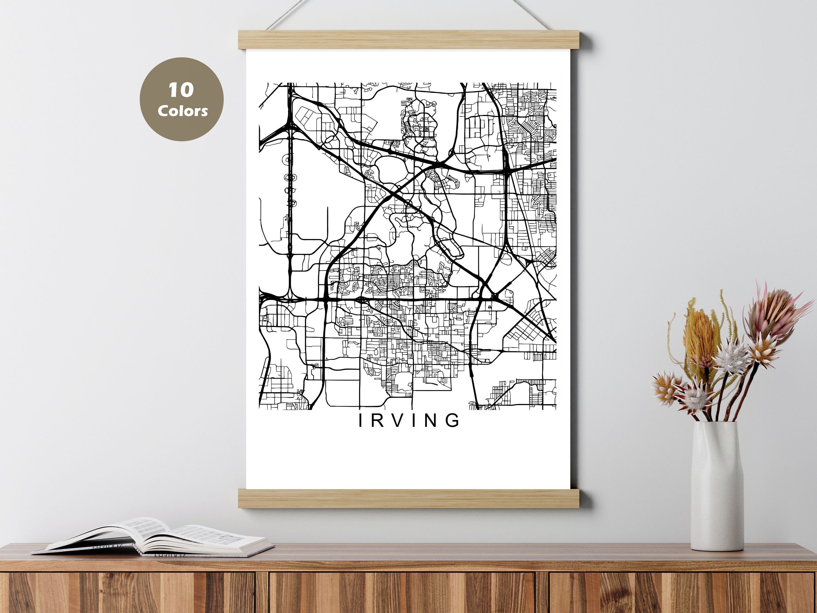 Irving City Map Poster, Texas, United States of America Print, Canvas ...