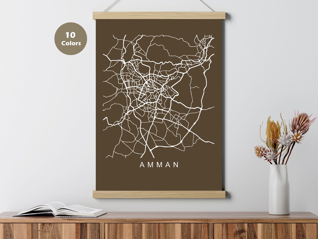 Amman City Map Poster, Jordan Map Print, Canvas Wall Art, Unique Road ...