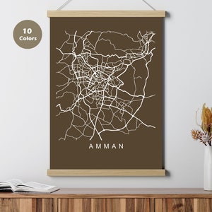 Amman City Map Poster, Jordan Map Print, Canvas Wall Art, Unique Road ...