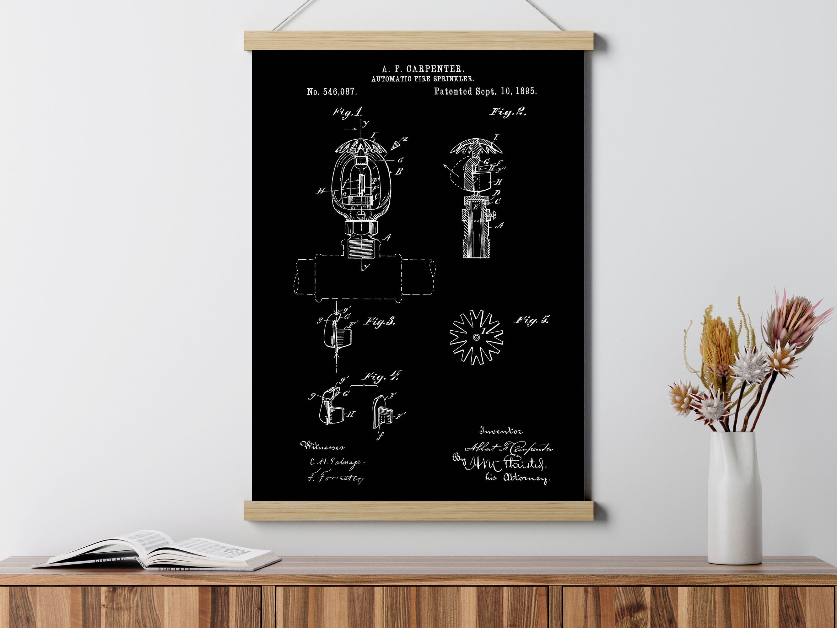 Fire Sprinkler Patent Poster, Blueprint Wall Art, Gift - Etsy