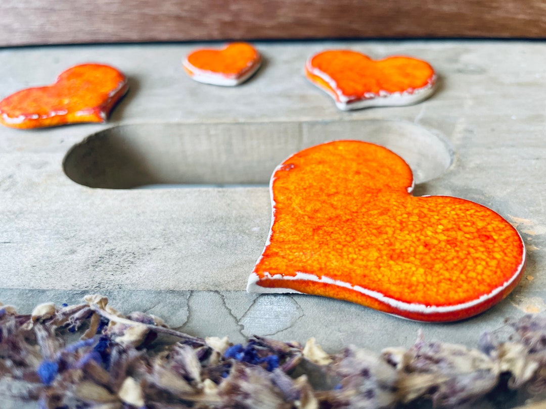 Heart-shaped Magnets Orange-red, Fridge Magnets, Ceramic Magnets - Etsy