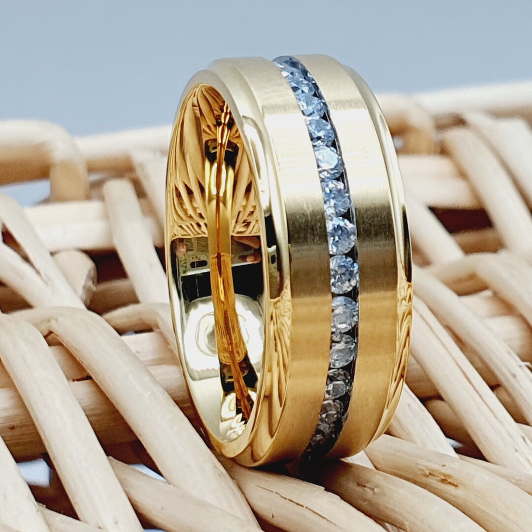 Diamond Mens Band/titanium Diamond Ring/marriage Ring/gift Band,yellow ...