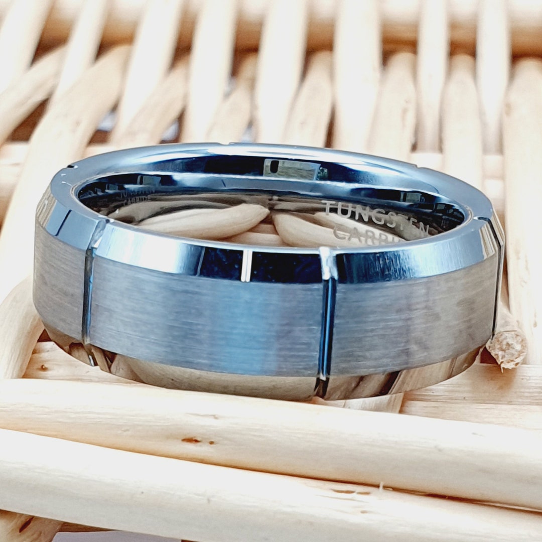 Tungsten Ring Satin Brushed Ring High Polished Beveled Edges ...