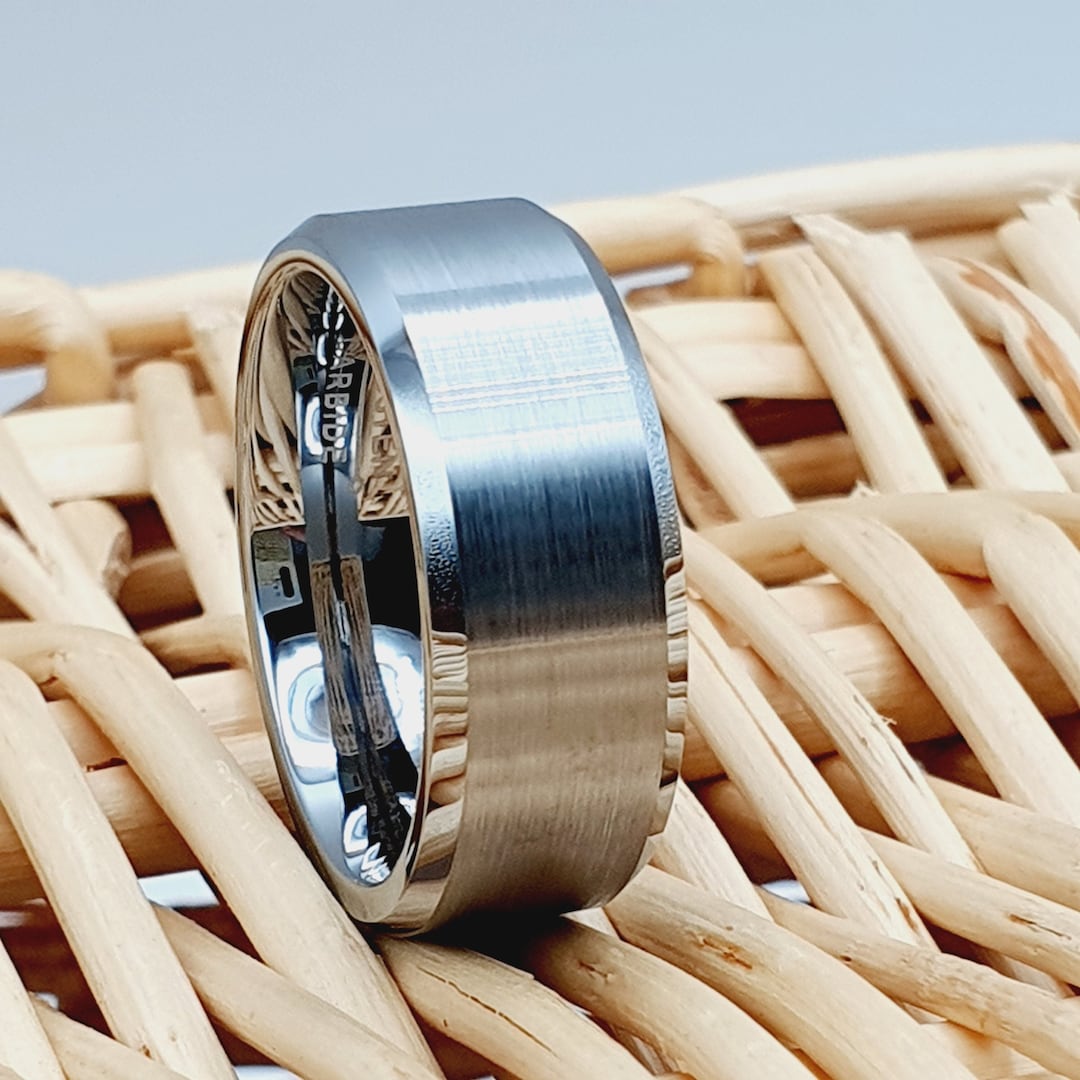 Mens Silver Brushed Wedding Band, Mens Silver Wedding Ring, Mens Brushed Ring, Tungsten Carbide ...
