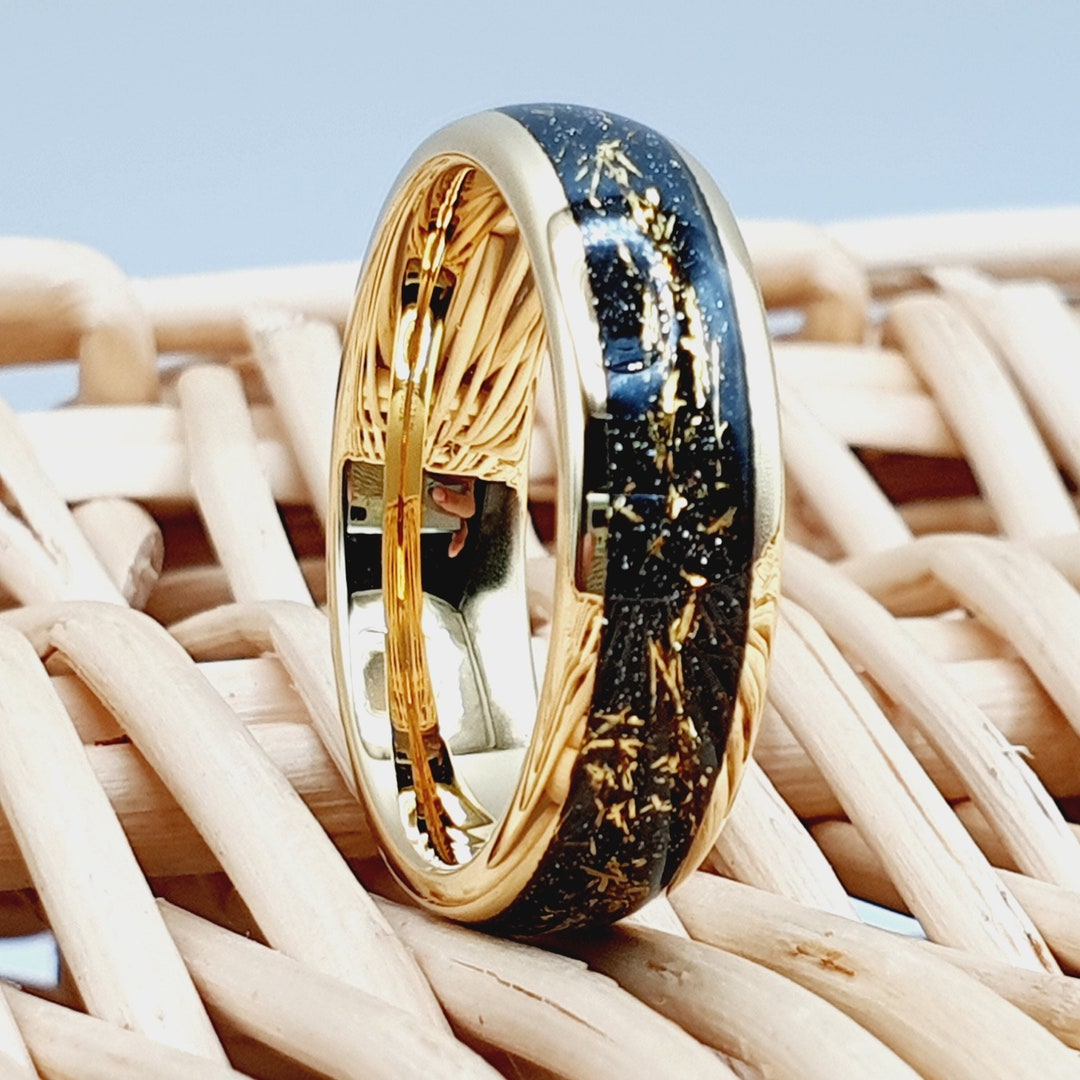 Yellow Gold Meteorite Ring Gold Wedding Band Tungsten Wedding Ring ...